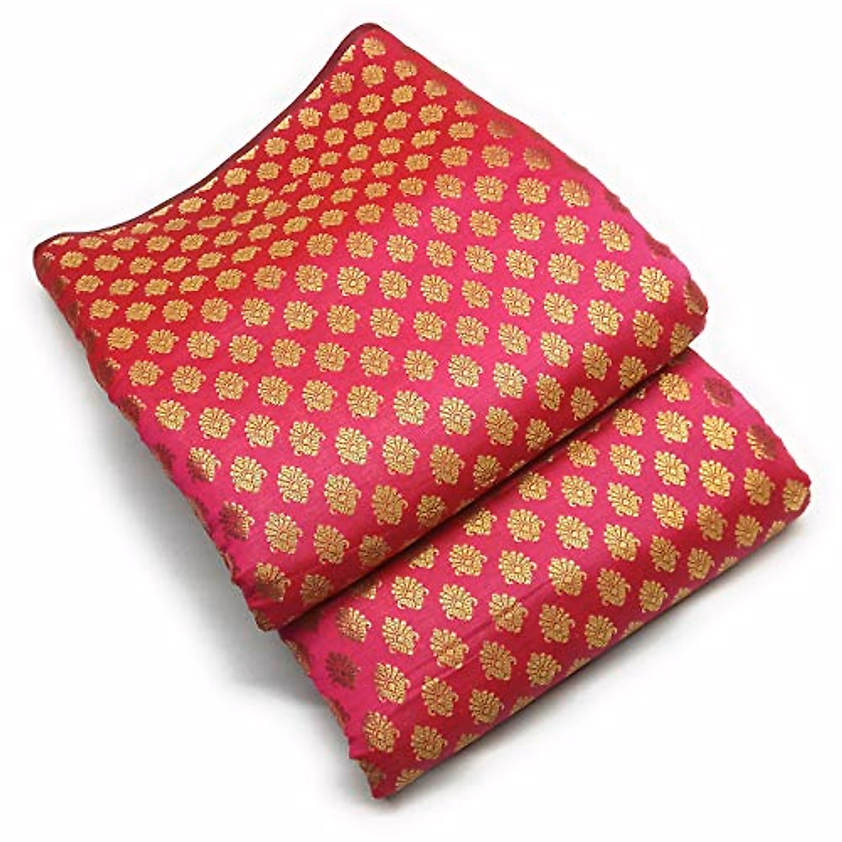 Banarasi Brocade Poly Silk Unstitched Running Fabric/Cloth/Dress Material with Golden Jacquard Work by The Yards (Pink x Golden, 6 Yard)