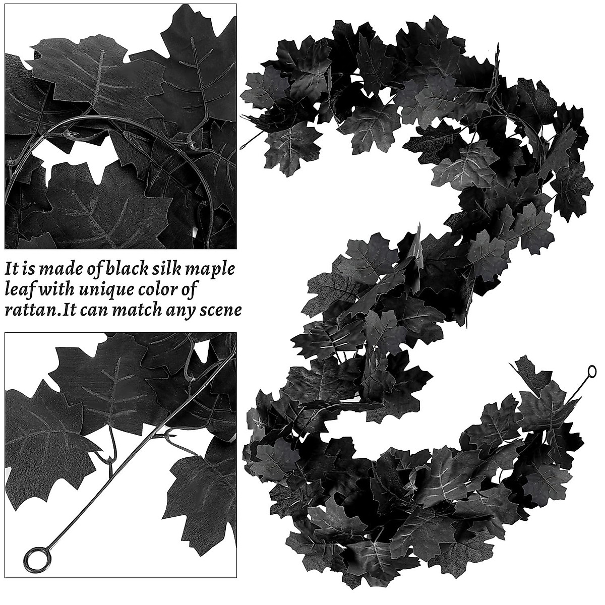 Black Leaf Garland, 4PCS Halloween Artificial Hanging Fall Leave Maple Vines, Fall Floral Garlands Thanksgiving Decor for Home Wedding Party (23.6FT)