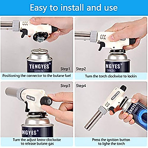 Kitchen Butane Blow Torch Lighter - Culinary Torch Chef Cooking Torches Professional Adjustable Flame with Reverse Use for Creme, Brulee, BBQ, Baking, Jewelry by TENGYES, Butane Not Included