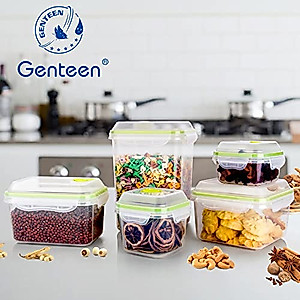 Genteen Vacuum Food Storage Container Set, Air Tight Sealable Containers for Rice, Pasta and Bean - 3 Pack Dry Food Storage Containers with Lids Airtight BPA Free （3.8 Qt+1.27 Qt+0.61 Qt）