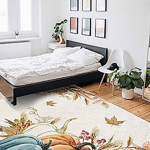 2' x 3' Teal Orange Pumpkin Area Rug,Outdoor Indoor Washable Carpet Area+Rug for Living Room,Kids/Boys/Girls Bedroom,Bathroom,Classroom,Kitchen,Hallway,Throw Floor Mat Fall Thanksgiving Autumn Leaves