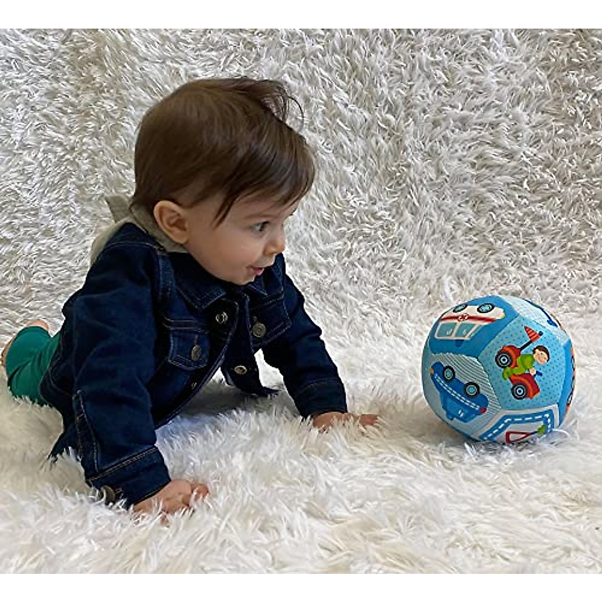 HABA 5.5" Baby Ball Vehicles Tummy Time and Sensory Play Favorite to Encourage Crawling and Gross Motor Skills for Babies 6 Months and Up
