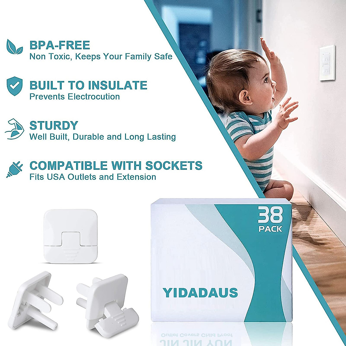 YIDADAUS 38 Pack Baby proofing Outlet Plugs,Outlet Covers Baby proofing,Baby Safety Products,Baby proofing,Outlet Plug Covers,Outlet Plugs Baby,Proof Child Safety Outlet Covers Toddler Safety
