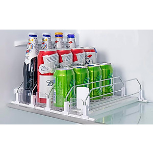 JILLMO Drink Organizer for Fridge, Self-Pushing Soda Can Organizer for Counter Refrigerator, Width Adjustable Pusher Glide, White, 12”depth-4rows