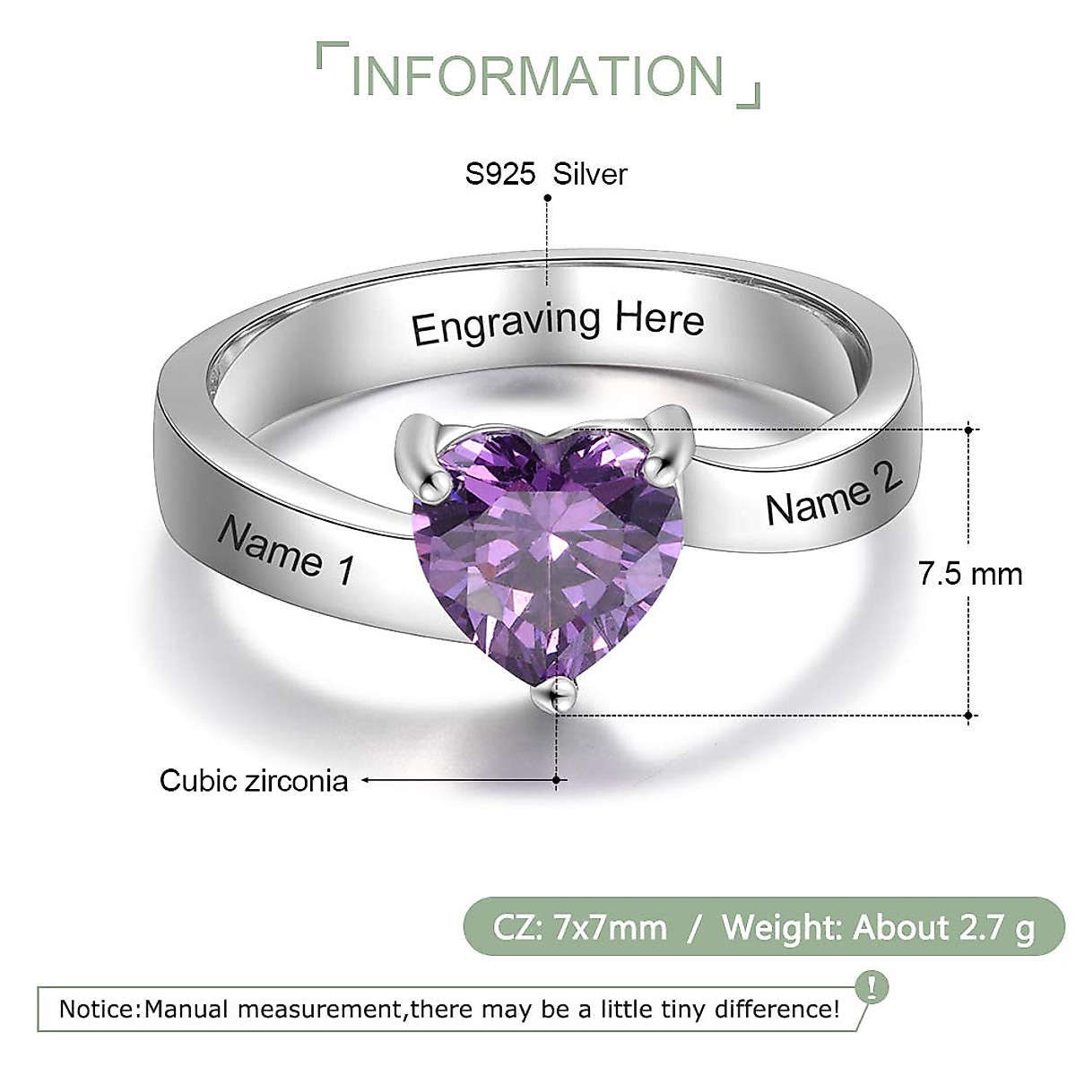 Birthstone Rings for Women LanM Personalized Mother Rings Sterling Silver Rings for Girls Custom Mom Ring 2 Children Promise Rings for Girlfriend Wife Grandma Mothers Day Gift Valentine's Day Gifts,