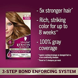 Schwarzkopf Keratin Color Permanent Hair Color, 7.5 Caramel Blonde, 1 Application Professionally Inspired Permanent Hair Dye for up to 80% Less Breakage vs Untreated Hair and up to 100% Gray Coverage