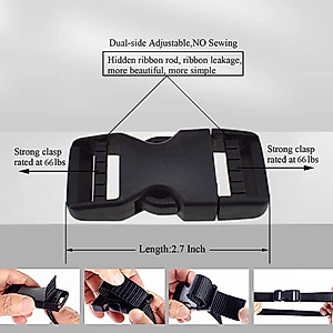 Lxnoap Quick Side Release Buckles 1" Wide Dual Adjustable No Sewing Clips Snaps Heavy Duty Plastic Replacement for Nylon Strap Backpack Fanny Pack Webbing Belt (2 Pack)