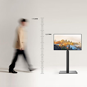 FITUEYES Universal TV Stand for 32 39 40 43 49 50 55 60 Inch TVs, TV Floor Stand with Swivel Mount, Max Holds 66lbs, Black Glass Base, Height Adjustable, Perfect for Corner & Bedroom