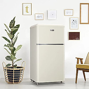 Compact Refrigerator 3.2 Cu.Ft WANAI Classic Retro Refrigerator 2 Door Mini Refrigerator Adjustable Remove Glass Shelves Refrigerator Suitable for Dorm Garage and Office