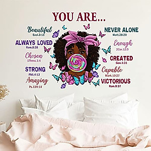 Mfault Black Girl Magic You are Beautiful Inspirational Wall Decals Stickers, Religious Quote Lollipop Butterfly Nursery Decoration African American Bedroom Art, Positive Afro Kid Teen Room Home Decor