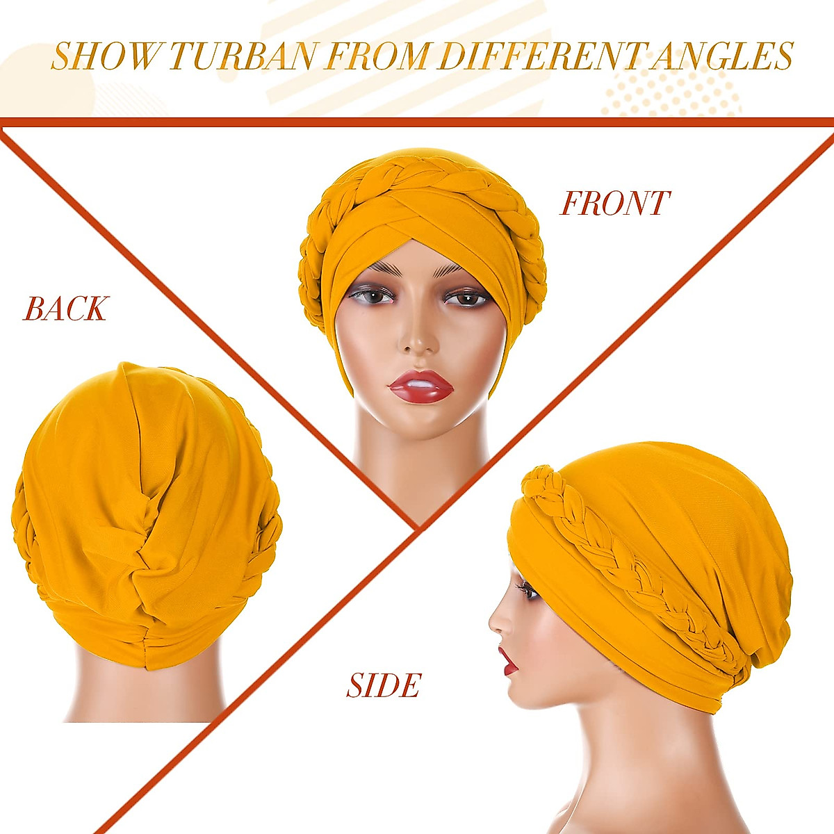 9 Pack Braid Turban Cap for Women Ethnic Bohemia Twisted Hair Cover Wrap Hat African Pre Tied Bonnet Chemo Cancer Braid Turban Hat Beanies Headwear Multicoloured