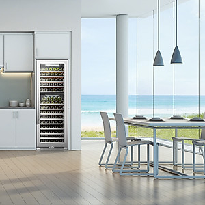 LANBOPRO Wine Cooler Refrigerator 153 Bottle Built-in Dual Zone Wine Cooler, Seamless Stainless Steel Trimmed Door, 24 Inch