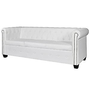 Makastle Artificial Leather Chesterfield Sofa with Studded Decorate and Curved Arms, Wooden Frame 3-Seater Couch Modern Thickly Padded Seat Furniture 78.9" x 30" x 27.6"