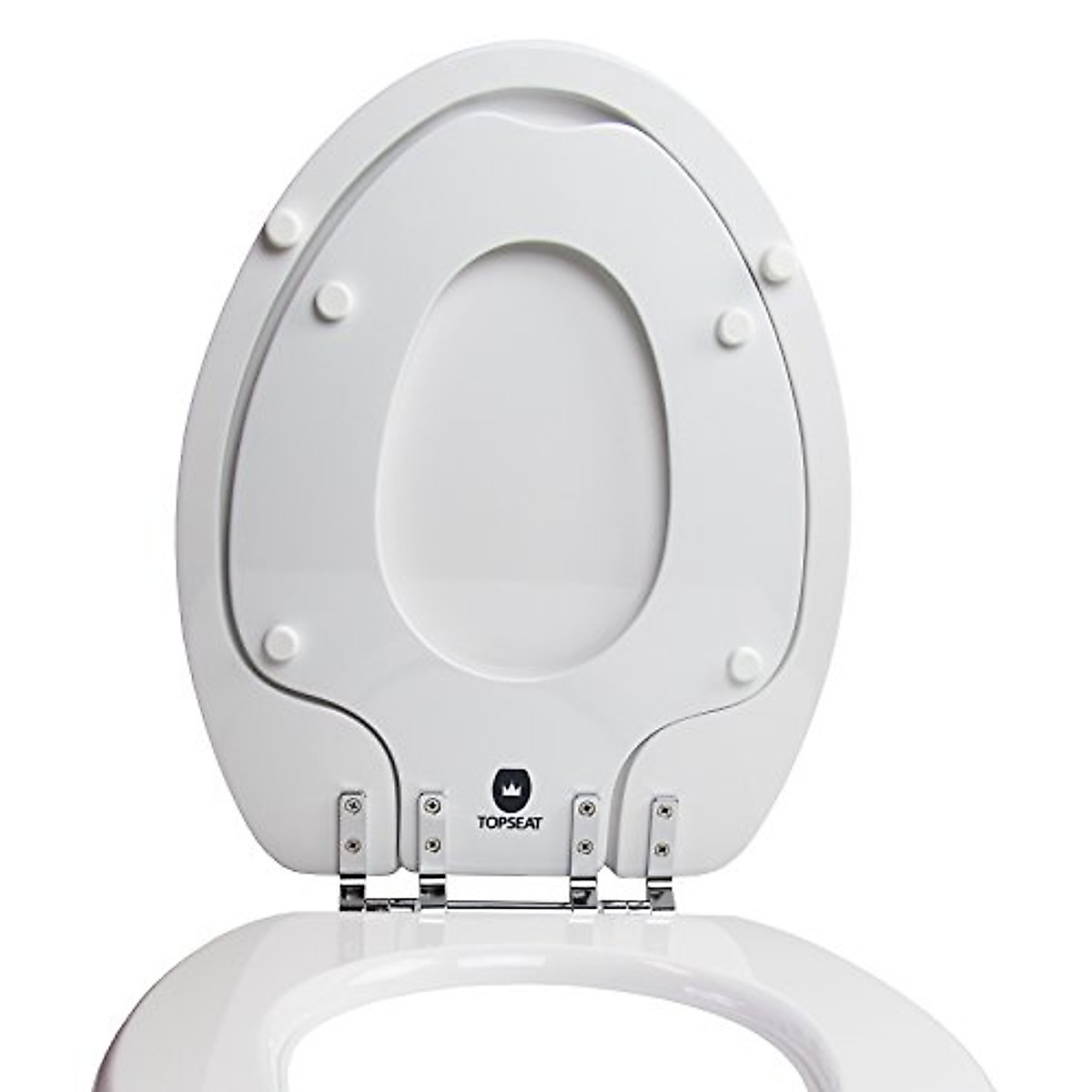 TOPSEAT TinyHiney Potty Elongated Toilet Seat, Adult/Child, w/Chromed Metal Hinges (Elongated White)