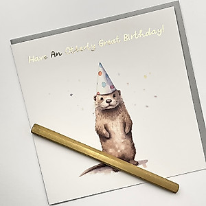 Old English Co. Otterly Great Birthday Card for Her - Fun Otter Party Hat Birthday Card for Mum, Dad, Daughter, Son - Gold Foil Birthday Card for Women and Men | Blank Inside with Envelope