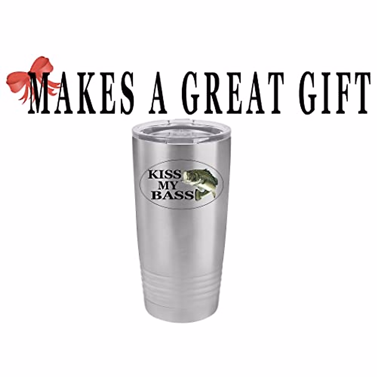 Rogue River Tactical Funny Fishing 20 Oz. Travel Tumbler Mug Cup w/Lid Vacuum Insulated Hot or Cold Kiss My Bass Fishing Gift Fish