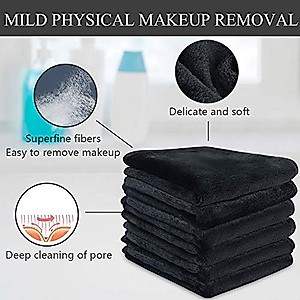 SINLAND Microfiber Makeup Remover Cloths Reusable Face Towel Soft Facial and Skin Care Wash Cloth 9.8Inchx9.8Inch 6 Pack Black