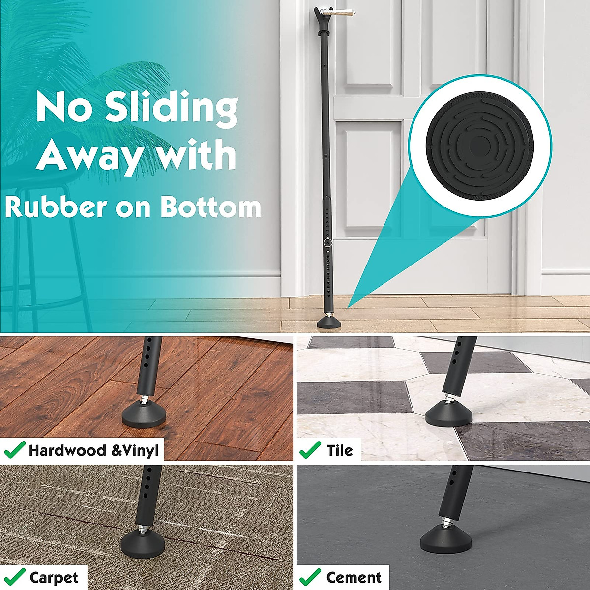 Sliding Door Security Bar,19 to 52 Inch,3 in 1 Door Stopper Barricade Security Bar onto Door Knob,Sliding Glass Door Lock Bar for Patio Door,Sliding Door,Window,Removable Security Jammer Bar