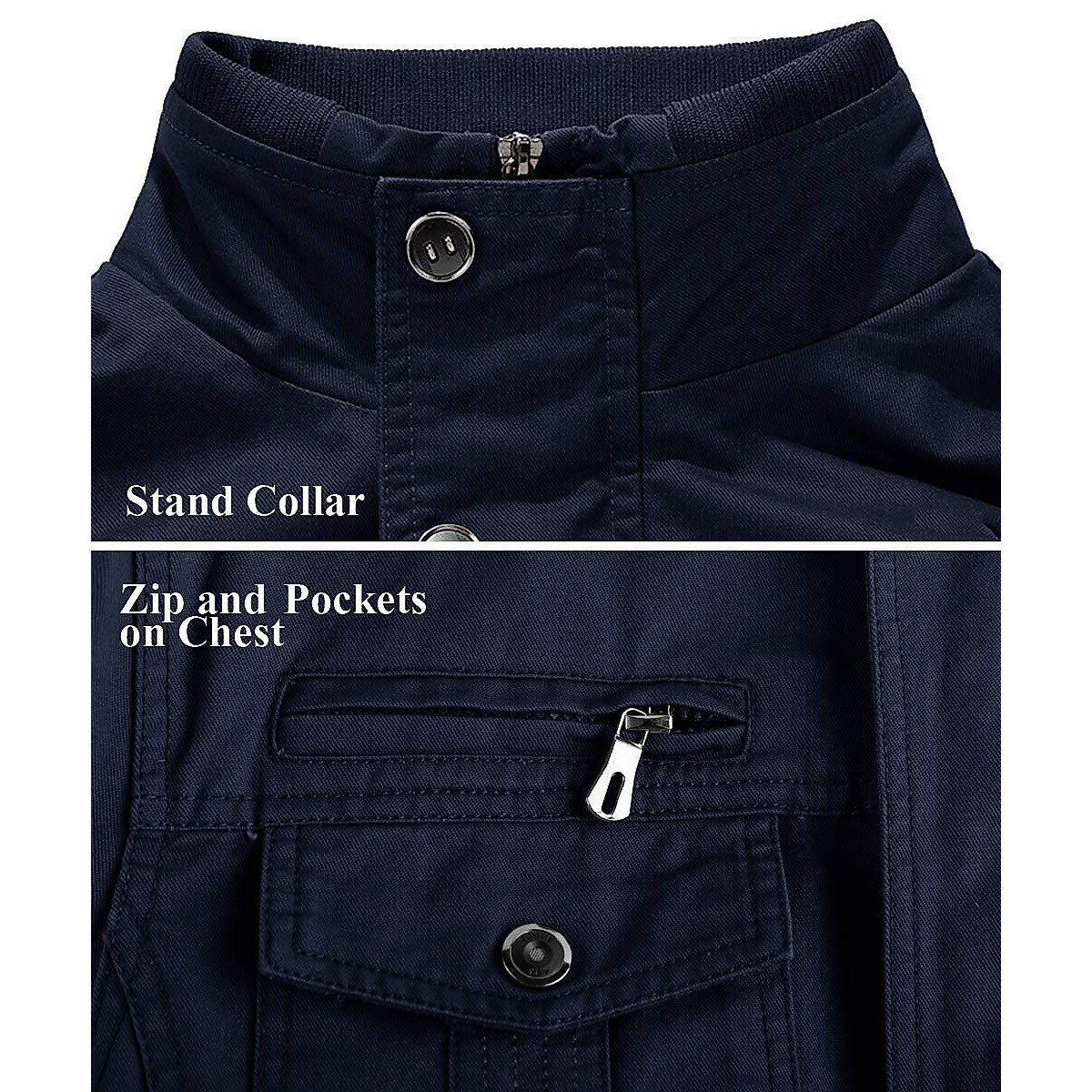 EKLENTSON Men's Cotton Collar Casual Button Military Cargo Jacket Outwear Winter Coat Men Army Jacket Blue