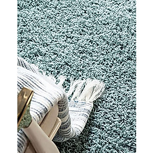 Rugs.com - Über Cozy Solid Shag Collection Rug – 3' x 5' Oval Light Slate Blue Shag Rug Perfect for Living Rooms, Large Dining Rooms, Open Floorplans