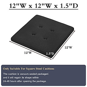 baibu 12 Inches Square Stool Cushions with Ties for Bar Stool, Breathable Square Chair Pads Seat Cushions with Non-Slip Bottom - One Pad Only (12", Black)