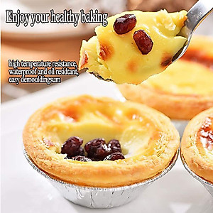 SECALIFE 100 PCS Foil Trays Muffin Cases Disposable Aluminum Foil Cups Round Mini Egg Tart Cases Mold for Cake Tarts Cupcakes, Foil Pudding Dishes Basins Pancake Bun Cases Tin Pie Trays for Baking