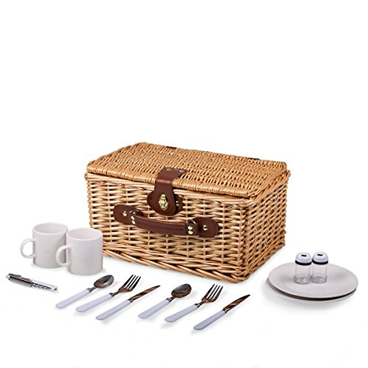 PICNIC TIME Catalina Picnic Basket for 2 - Wicker Picnic Basket with Picnic Set, (Red & White Plaid Pattern)
