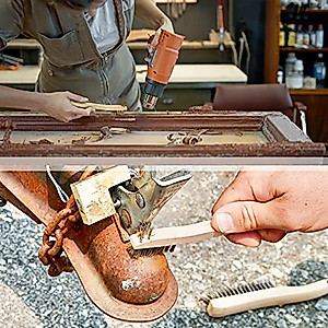 [Wire Brush Set for Cleaning] 4-Pack Multi Purpose Beechwood Handle Medium & Small, Brass & Stainless Steel Wire Scratch Brush for Rust, Paint, Welding, Heavy & Light Household Cleaning