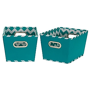 Household Essentials 70-1 Small Tapered Decorative Storage Bins | 2 Pack Set Cubby Baskets | Aqua Chevron