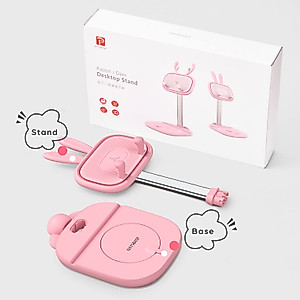 OATSBASF Cute Bunny Tablet Stand for Desk, Adjustable Height Tablet Stand Holder Dock Compatible with iPad, Pro 9.7, 10.5, 12.9 Air Mini, Tablet, Kindle, Nexus, Tab, E-Reader (4-13") (Pink Plus)