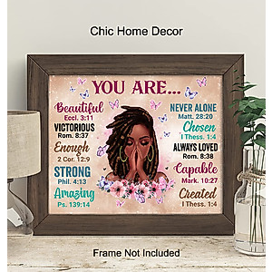 African American Wall Art - Christian Gifts for Women, African Americans, Black women - Inspiration Black Art - spiritual Scripture Christian Wall Decor- Black Girl Magic Poster - Bible Verse Wall Art