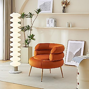 (77 x 72 x 72) Cm(L x W x H) Orange Elvet Accent Chair with Arms for Living Room, Modern Single Sofa Armchair with Ottoman Upholstered Reading Club Chair for Bedroom Office Decorative