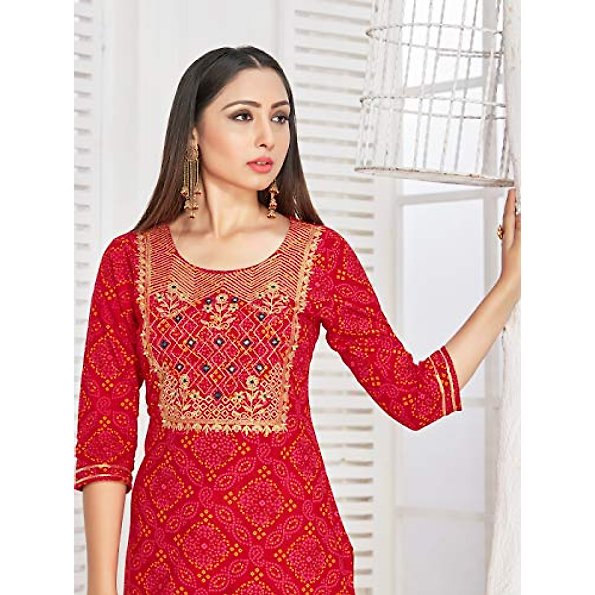 Indian Kurti for Womens With Palazzo/Pant | Rayon Embroidered Kurta Partywear Kurtis Dress For Women Tops Tunic