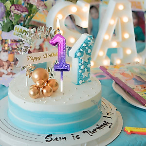 Purple Birthday Number Candles 10, Glitter Happy Birthday Candles for Cake Topper Decoration for Party Wedding Anniversary Celebration Supplies Girls Boys