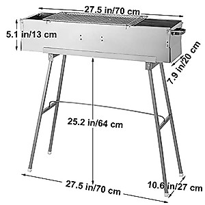 Happybuy Folded Portable Charcoal BBQ Grill,34x8 inches Outdoor Barbecue Camping Grill,Stainless Steel Kebab Grill, Folding Grill, Perfect for Home Ourdoor Travel Use