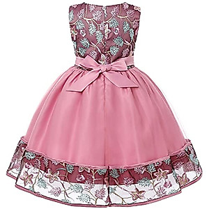 FOUTTUE Girls Party Dress Toddler Kids Girls Patterns Sleeveless Party Elegant Feast Baby Girls Princess (Hot Pink, 4-5 Years)