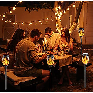 Solar Outdoor Lights, 4Pack Solar Torch Light with Flickering Flame,12 LED Tiki Torches for Outside Waterproof Landscape Decoration with Auto On/Off Dusk to Dawn for Christmas Garden Patio Yard