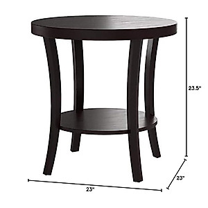 Roundhill Furniture Perth Contemporary Round End Table with Shelf, Espresso