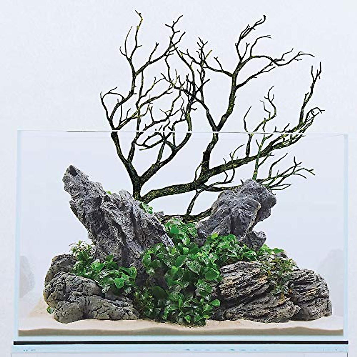 CURRENT USA Manzanita Branch 22-inch Tall with Weighted Base, Molded Aquarium Décor (Dark River Brown)