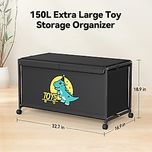 Extra Large Toy Box with Lids & Wheels, 32.7”x16.9”x18.9” Kids Toy Chest, 150L Toy Storage Organizer for Living Room, Nursery, Bedroom, Playroom, Closet, Toy Boxes for Boys, Girls, Kids, Black