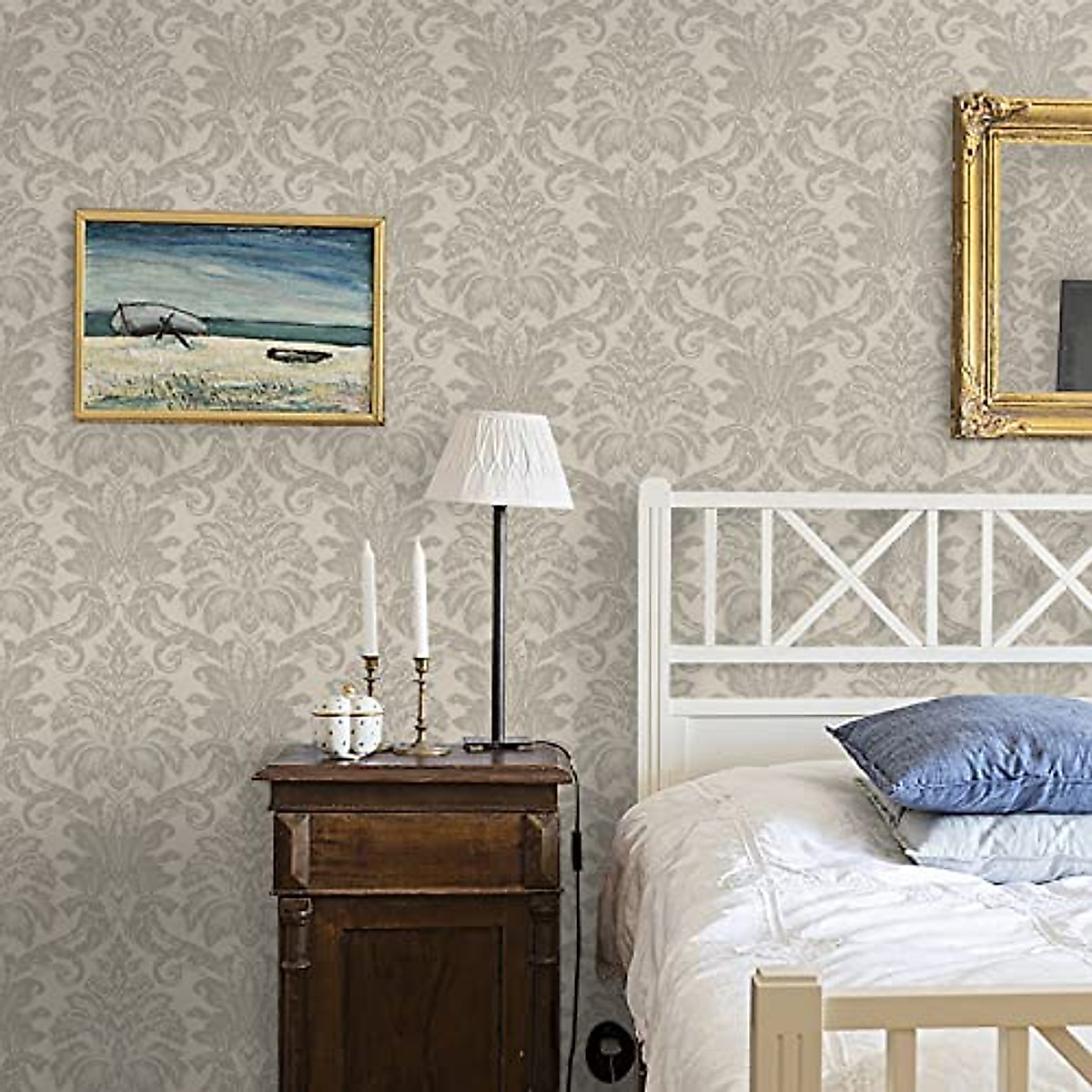 CiCiwind Vintage Wallpaper Peel and Stick Removable Self-Adhesive Wallpaper Beige Grey Floral Contact Paper for Cabinets Walls Covering Vinyl Film Paper 78.7" x 15.5"