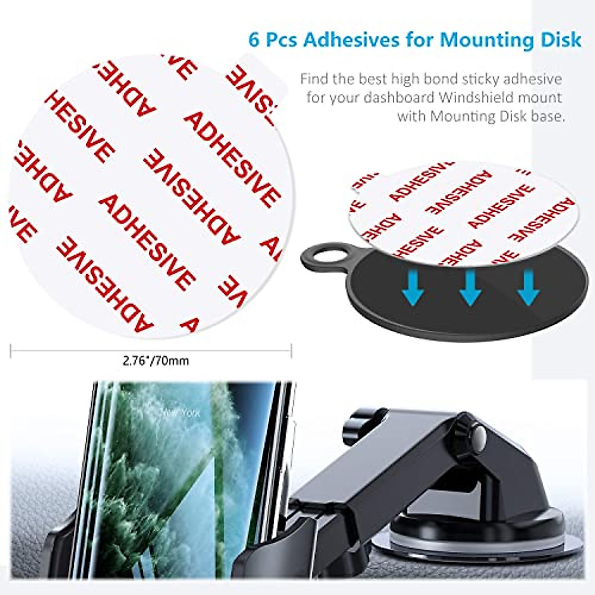 AZXYI Very High Bond Sticky Adhesive for Dashboard Pad Mounting Disk, 6pcs Car Sticky Adhesive Replacement, Double Sided Stickers Adhesive for Suction Cup Dashboard Disc, GPS, Windshield, Dash Cam