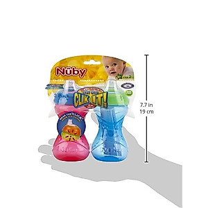 Nuby 2-Pack No-Spill Easy Grip Clik-It Cups, 10 Ounce, Colors May Vary