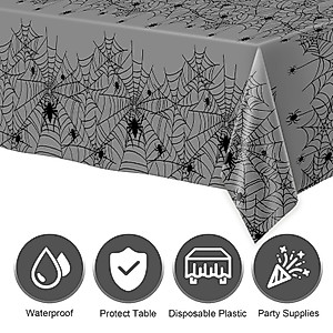 2 Pack Plastic Tablecloths Disposable Table Cloth for Rectangle Tables 54 x 108 Inch Spider Web Tablecloth for Birthday Party Decorations,Gray Spider Web Decorations,Scary Themed Party Supplies