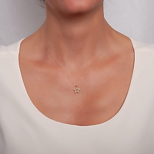 MEVARIS 14K Real Gold Pendant Necklaces - Jewelry Gifts for Women - Elegant and Dainty Pendants - Style Options are Available - 17.7" / 45 cm (Star)