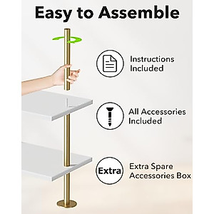 pickpiff Ladder Shelf Bookcase 5 Tier, Extra Sturdy Modern Bookshelf Wall Mounted, Tall Standing Open Shelf White and Gold, Industrial Metal Frame with Wooden Shelf