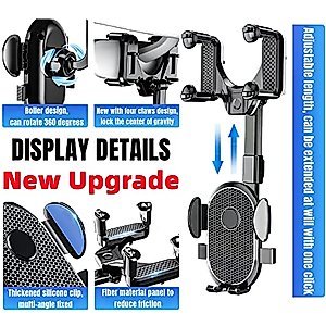 DUCTIAIARY 【2 Generation Upgrade】 Phone Mount for Car丨Adjustable Rearview Cell Mount丨360°Rotatable and Retractable Car Phone Holder, Universal Mirror Phone Holder for All Mobile Phones - More Stable