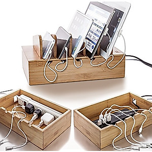 Prosumer's Choice Bamboo Cell Phone Charging Stations | Charging Stand for Mobiles, Tablets, Smartphones, iPads | Desk Organizer| Docking Station | Desk/Floor Cord Cover | Cell Phone Accessories