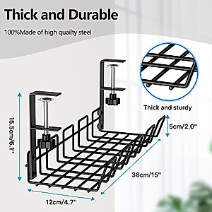 SLLFLY Under Desk Cable Management Tray,Wire Management Tray, Desk Organizers and Storage,No Drill Steel Desk Cable Organizers,Desk Cable Management,Cord Management,Under Desk Organizer(Black)
