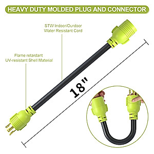 AOWEITOUR Generator Transfer Switch Adapter NEMA L5-30P Male Plug to L14-30R Female,30 Amp Generator Twist Lock 3 Prong to 4 Prong House Inlet Box,STW 10 AWG（1.5FT）